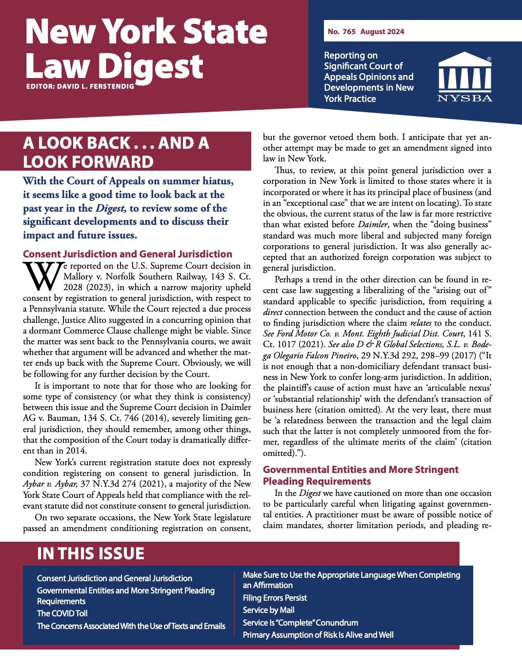 New York State Law Digest: August 2024 - New York State Bar Association